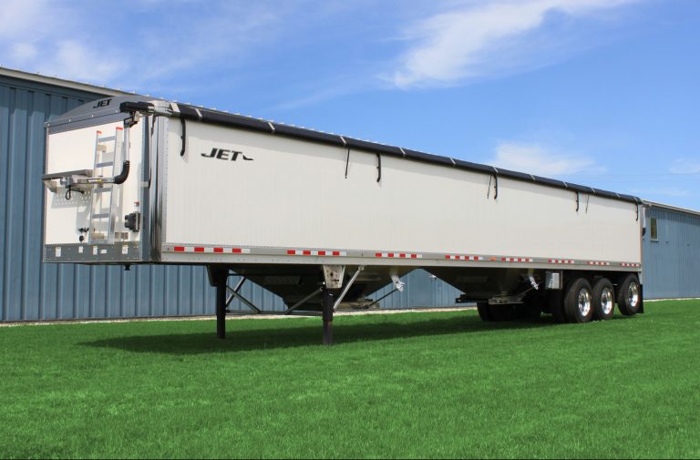Grain_Hopper_Trailer-Front_C_View_Triple-Aluminum - Jet Co Trailers